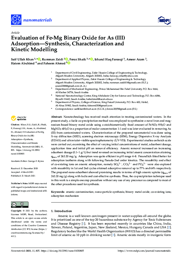 (PDF) Evaluation of Fe-Mg Binary Oxide for As (III) Adsorption ...