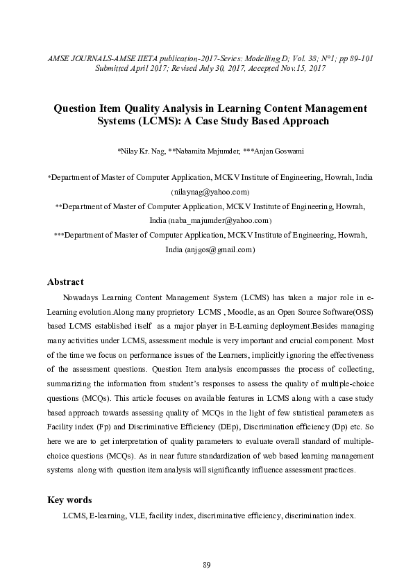 (PDF) Question Item Quality Analysis in Learning Content Management Systems (LCMS): A Case Study ...