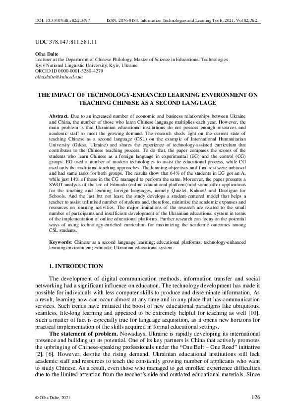 (PDF) The THE IMPACT OF TECHNOLOGY-ENHANCED LEARNING ENVIRONMENT ON ...
