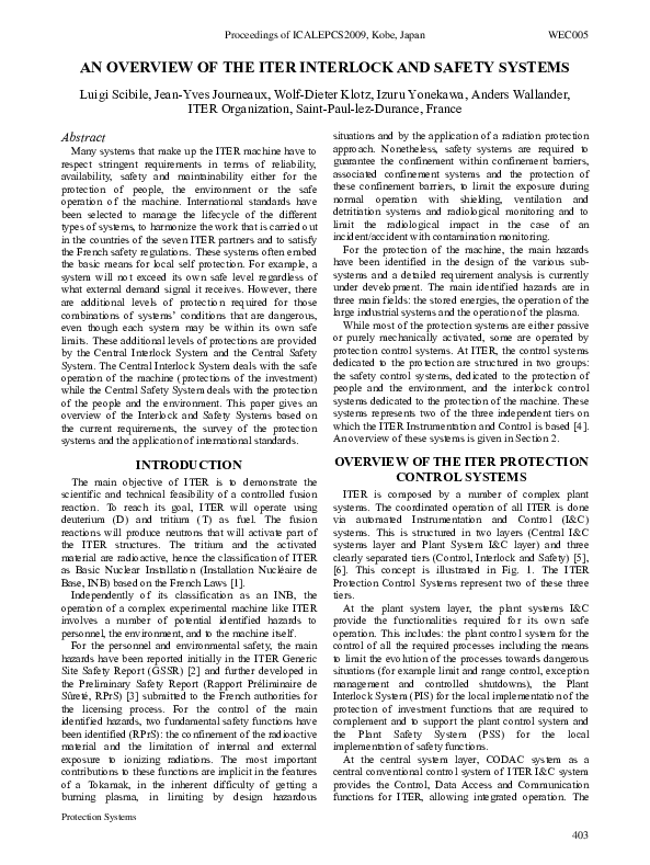(PDF) An Overview of the Iter Interlock and Safety Systems