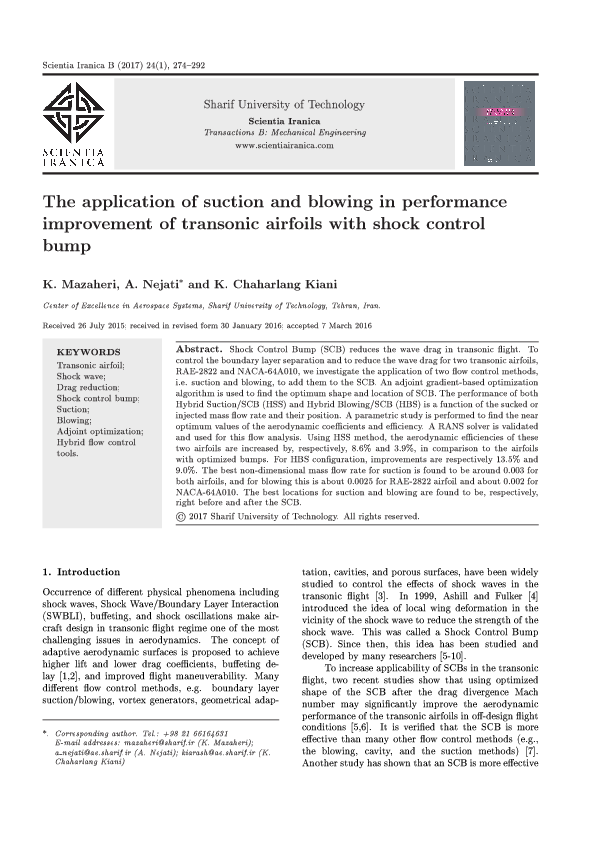 (PDF) The Application of Suction and Blowing in Performance Improvement of Transonic Airfoils ...