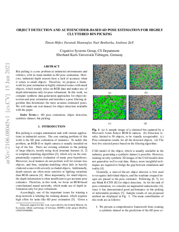 (PDF) Object Detection And Autoencoder-Based 6d Pose Estimation For Highly Cluttered Bin Picking