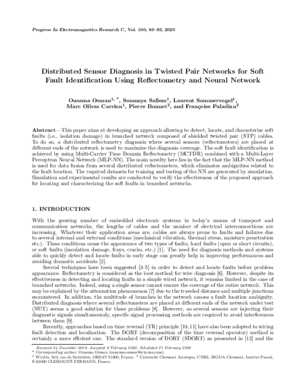 Pdf Distributed Sensor Diagnosis In Twisted Pair Networks For Soft Fault Identification Using