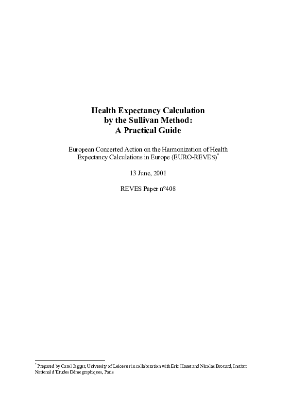 (PDF) Health Expectancy Calculation by the Sullivan Method : A ...