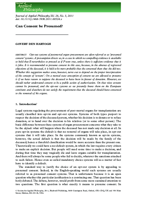 (PDF) Can Consent be Presumed?