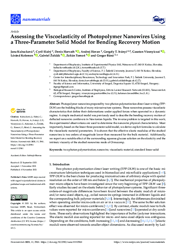 (PDF) Assessing the Viscoelasticity of Photopolymer Nanowires Using a ...