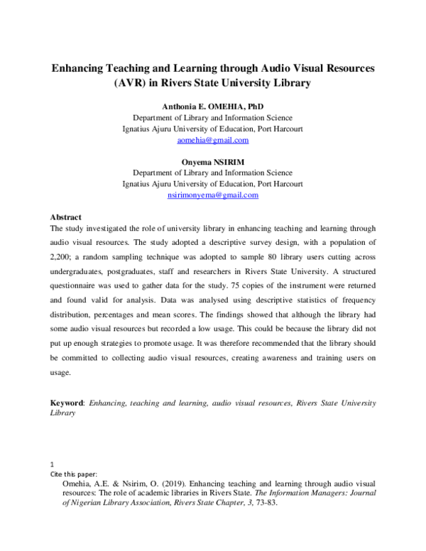 (PDF) Enhancing Teaching and Learning through Audio Visual Resources ...