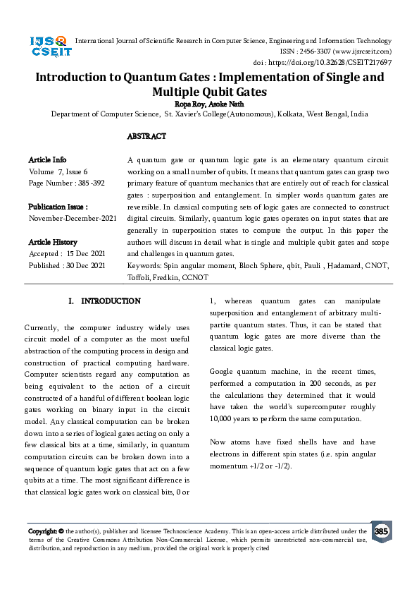 Pdf Introduction To Quantum Gates Implementation Of Single And Multiple Qubit Gates