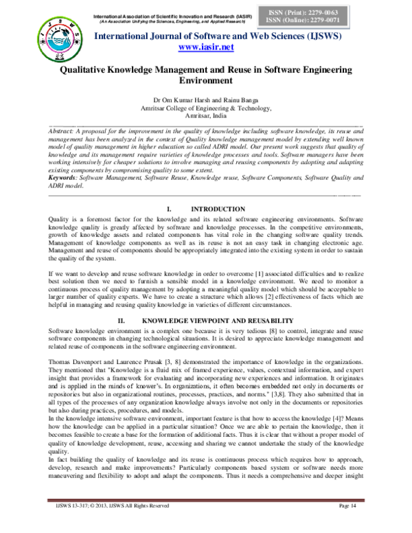 (PDF) Qualitative Knowledge Management and Reuse in Software ...