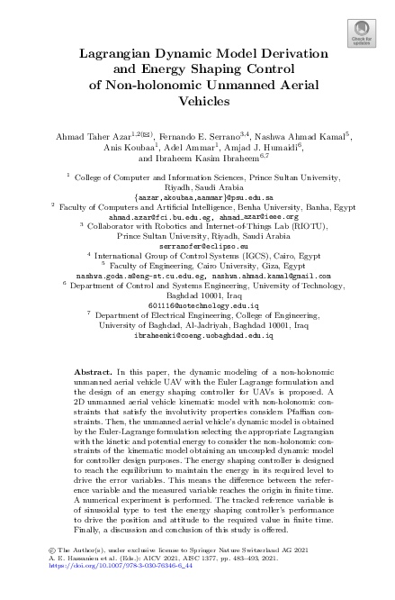 (PDF) Lagrangian Dynamic Model Derivation and Energy Shaping Control of Non-holonomic Unmanned ...