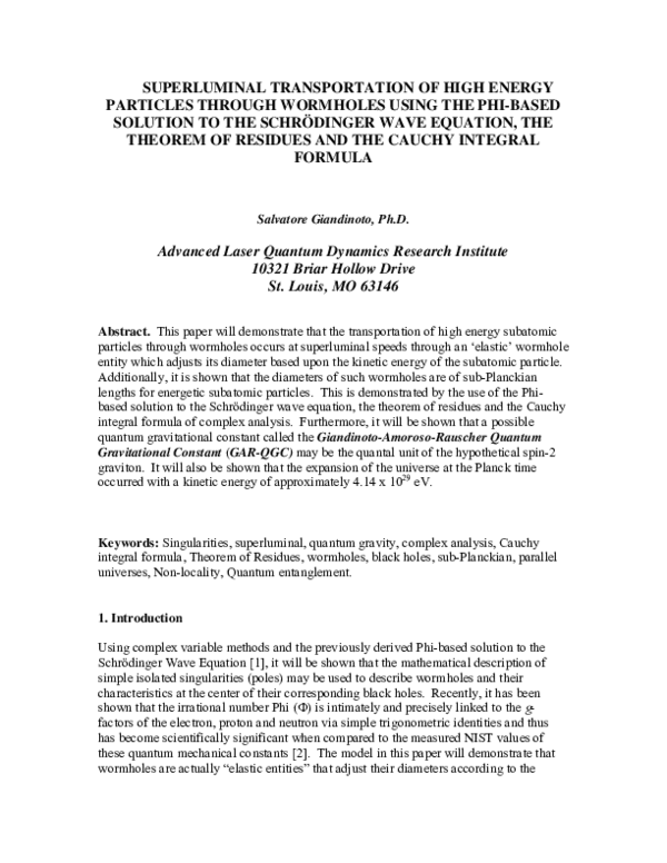 (PDF) Superluminal Transportation of High Energy Particles Through ...