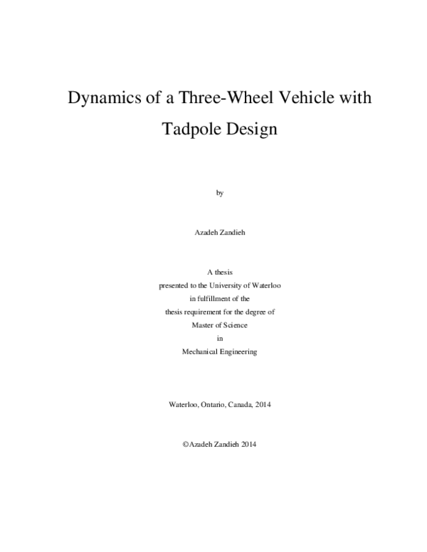 (PDF) Dynamics of a Three_Wheel Vehicle with Tadpole Design