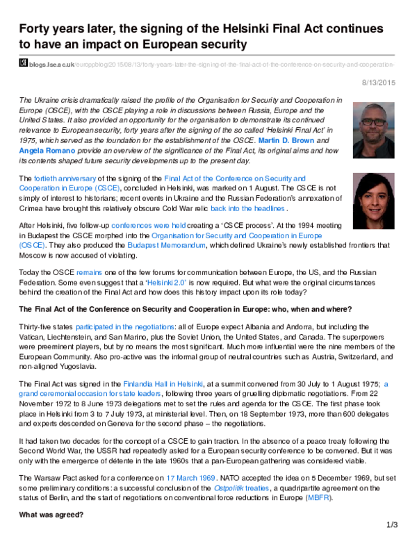 (PDF) Forty years later, the signing of the Helsinki Final Act ...