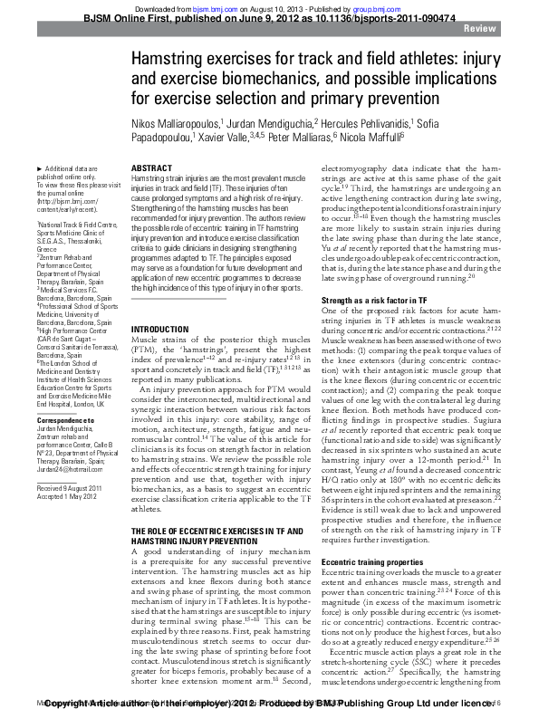 (PDF) Hamstring exercises for track and field athletes: injury and ...