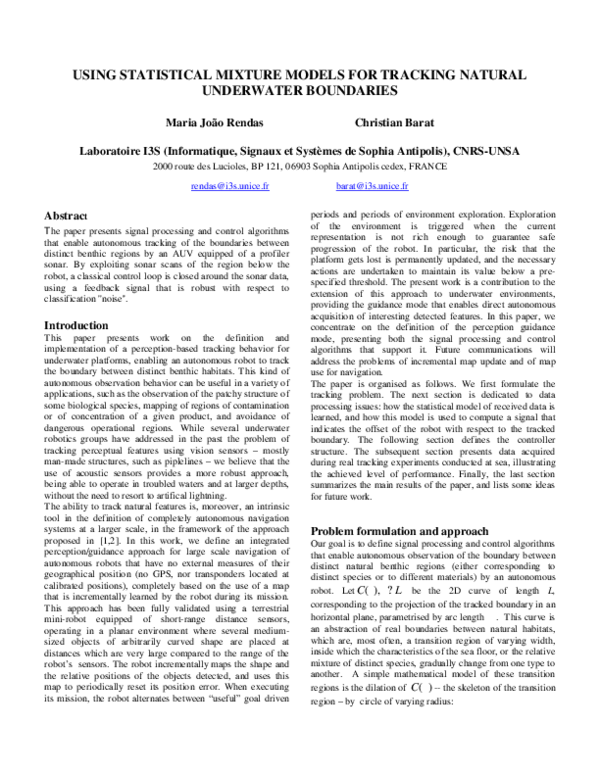 Pdf Using Statistical Mixture Models For Tracking Natural Underwater