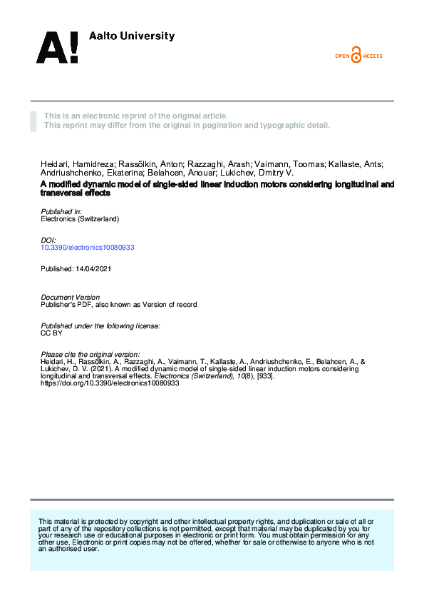 Pdf A Modified Dynamic Model Of Single Sided Linear Induction Motors