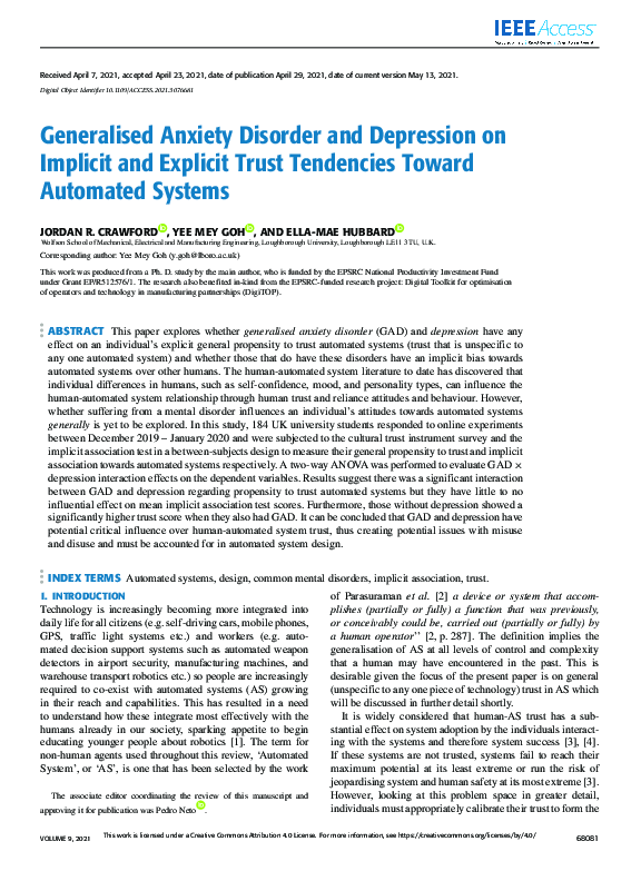 (PDF) Generalised Anxiety Disorder and Depression on Implicit and ...