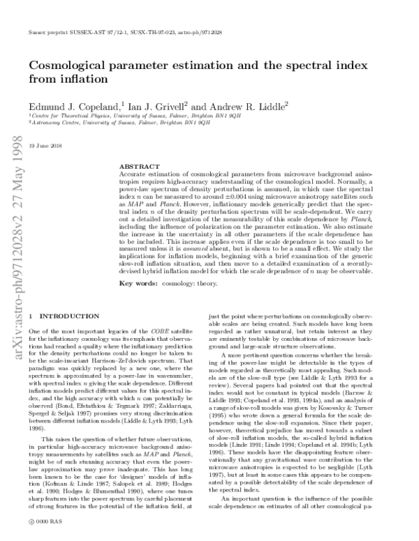 (PDF) Cosmological parameter estimation and the spectral index from inflation