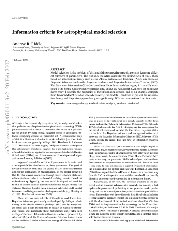 (PDF) Information criteria for astrophysical model selection