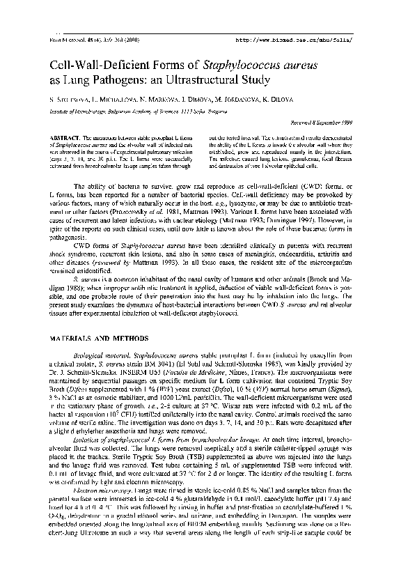 (PDF) Cell-wall-deficient forms ofStaphylococcus aureus as lung ...