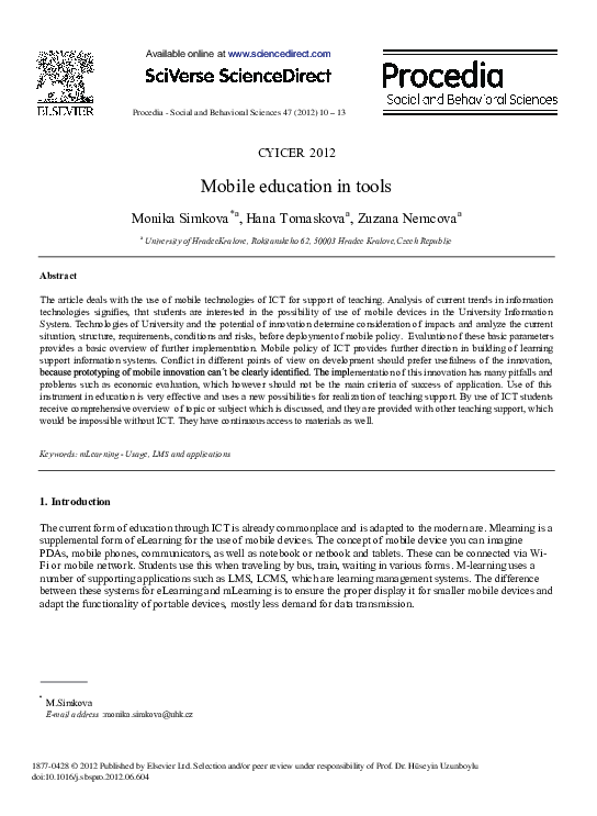 (PDF) Mobile Education in Tools