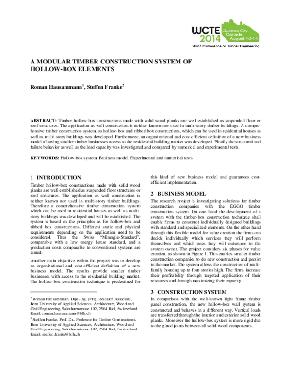 (PDF) A Modular Timber Construction System of Hollow-Box Elements