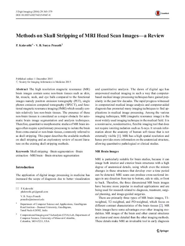 (PDF) Methods on Skull Stripping of MRI Head Scan Images—a Review