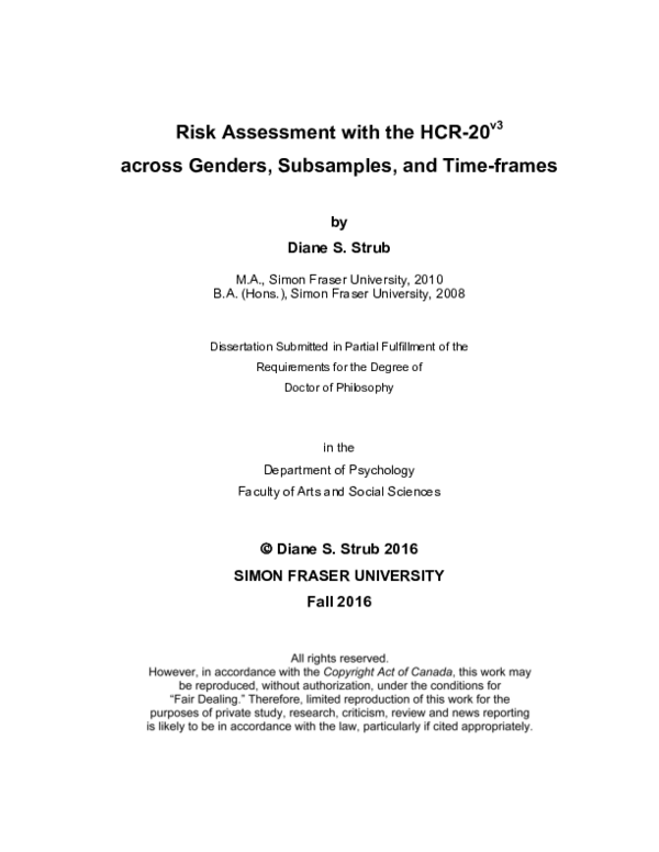 (PDF) Risk Assessment with the HCR-20v3 across Genders, Subsamples, and ...