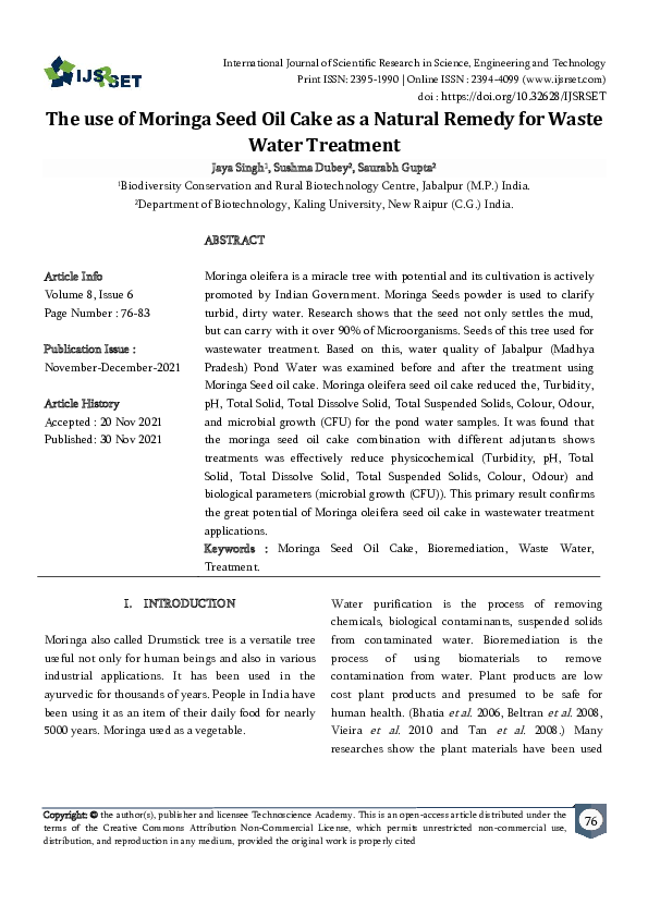 (PDF) The use of Moringa Seed Oil Cake as a Natural Remedy for Waste ...