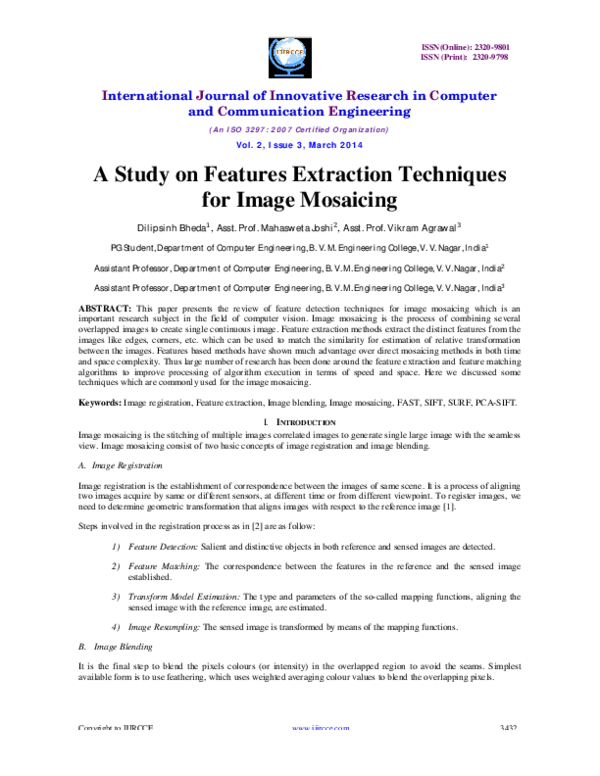 (PDF) A Study on Features Extraction Techniquesfor Image Mosaicing | vikram Agrawal - Academia.edu