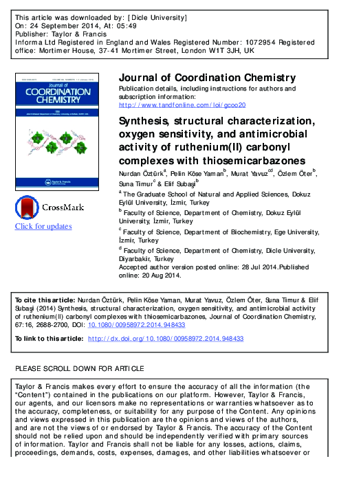 (PDF) Synthesis, structural characterization, oxygen sensitivity, and antimicrobial activity of ...