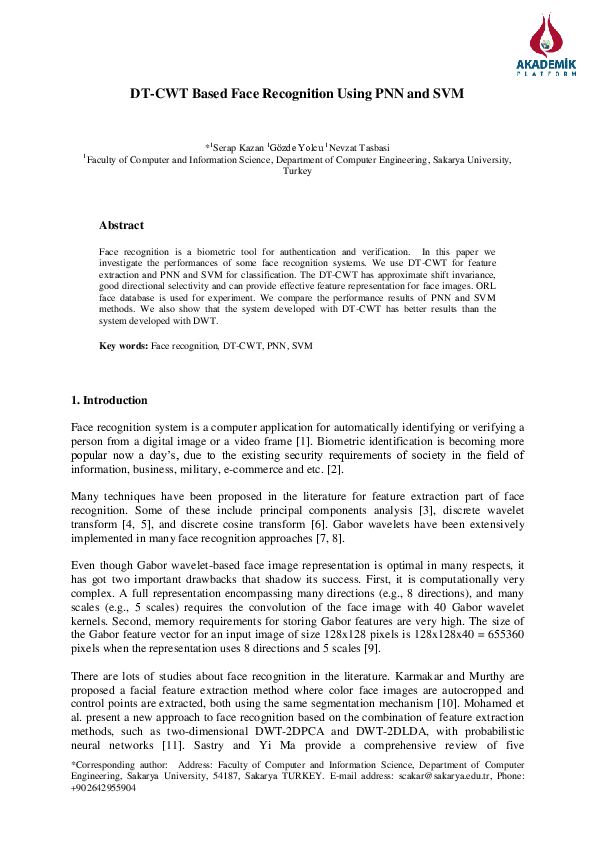 Pdf Dt Cwt Based Face Recognition Using Pnn And Svm