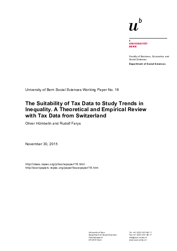 (PDF) The suitability of tax data to study trends in inequality—A ...