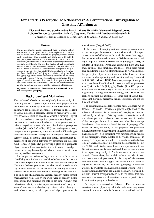 (PDF) How direct is Perception of Affordances? A Computational ...
