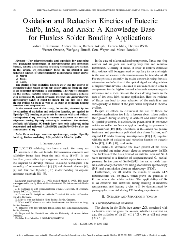 (PDF) Oxidation and reduction kinetics of eutectic SnPb, InSn, and AuSn ...