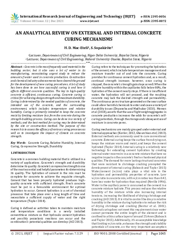 (PDF) IRJET- AN ANALYTICAL REVIEW ON EXTERNAL AND INTERNAL CONCRETE ...