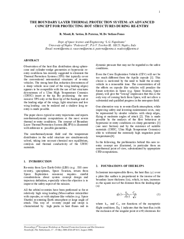 (PDF) The Boundary Layer Thermal Protection System: an Advanced Concept ...