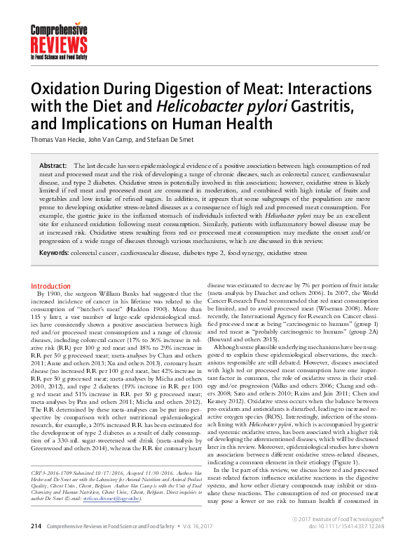 (PDF) Oxidation During Digestion of Meat: Interactions with the Diet ...