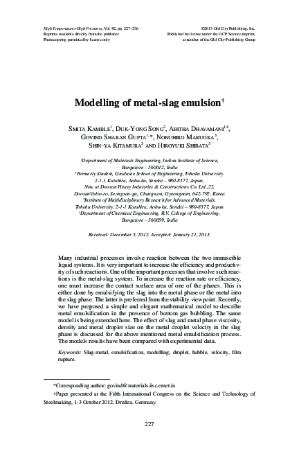 (PDF) Modelling of metal-slag emulsion
