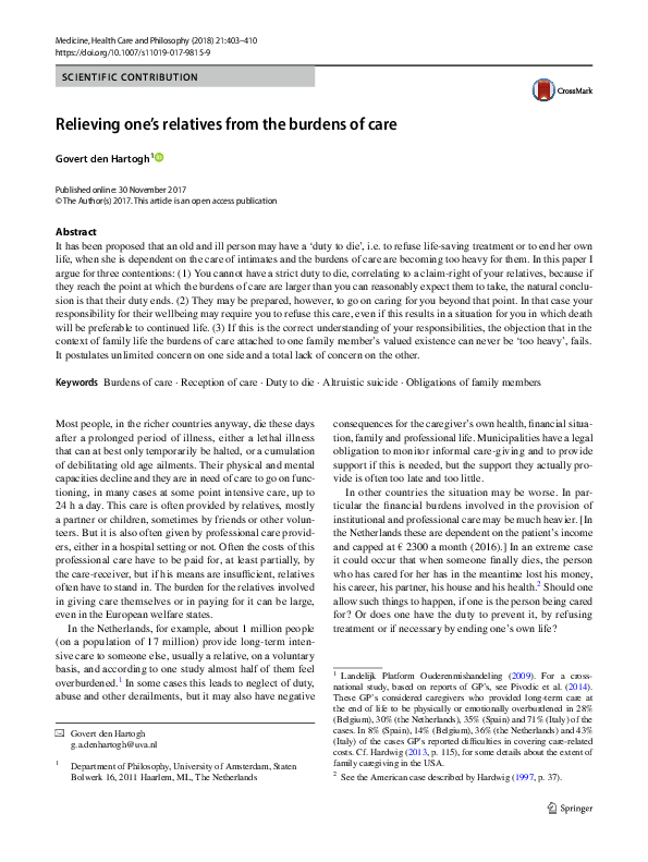 (PDF) Relieving one’s relatives from the burdens of care