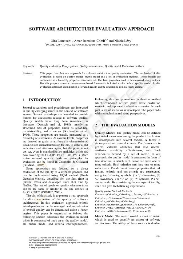 Pdf Software Architecture Evaluation Approach