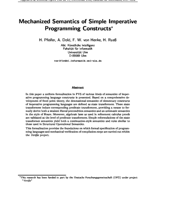 (PDF) Mechanized Semantics of Simple Imperative Programming Constructs