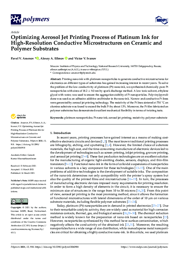 (PDF) Optimizing Aerosol Jet Printing Process of Platinum Ink for High ...
