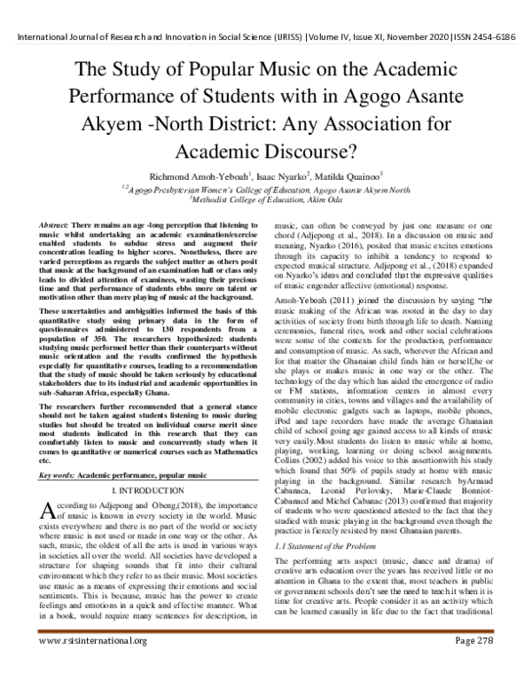 (PDF) The Study of Popular Music on the Academic Performance of ...
