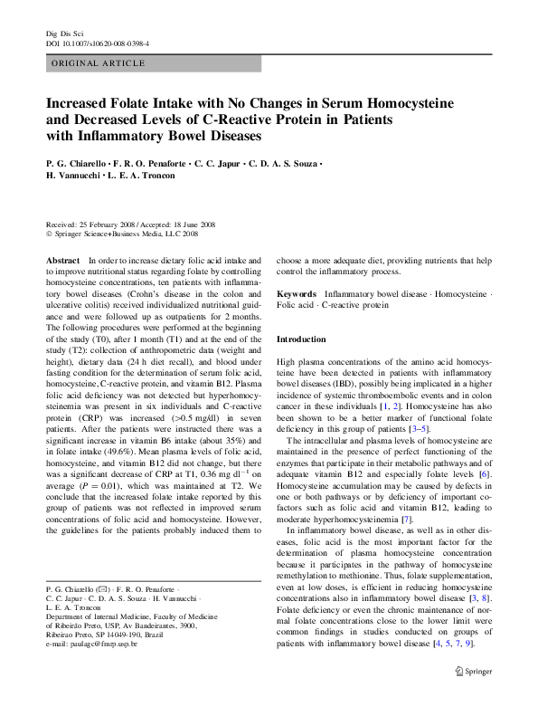 (PDF) Increased Folate Intake with No Changes in Serum Homocysteine and ...