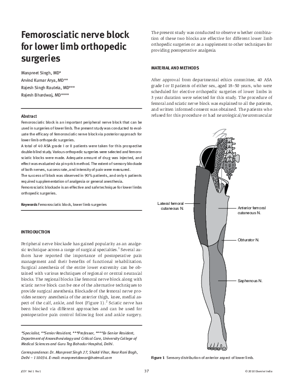 (PDF) Femorosciatic nerve block for lower limb orthopedic surgeries