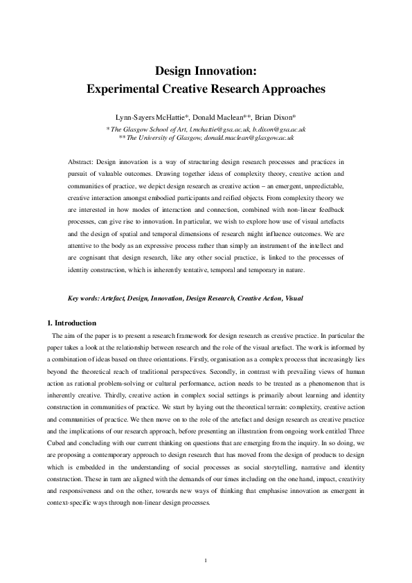 (PDF) Design Innovation: Experimental Creative Research Approaches