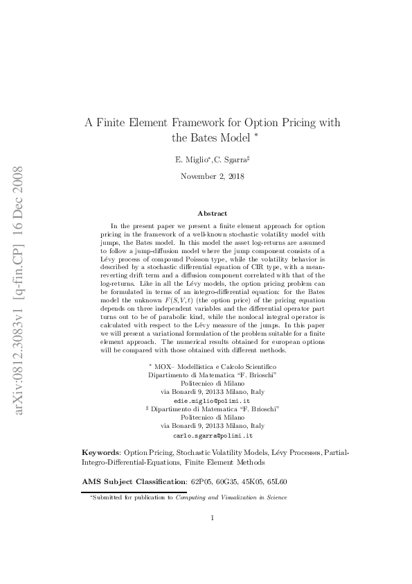 (PDF) A Finite Element Framework for Option Pricing with the Bates Model
