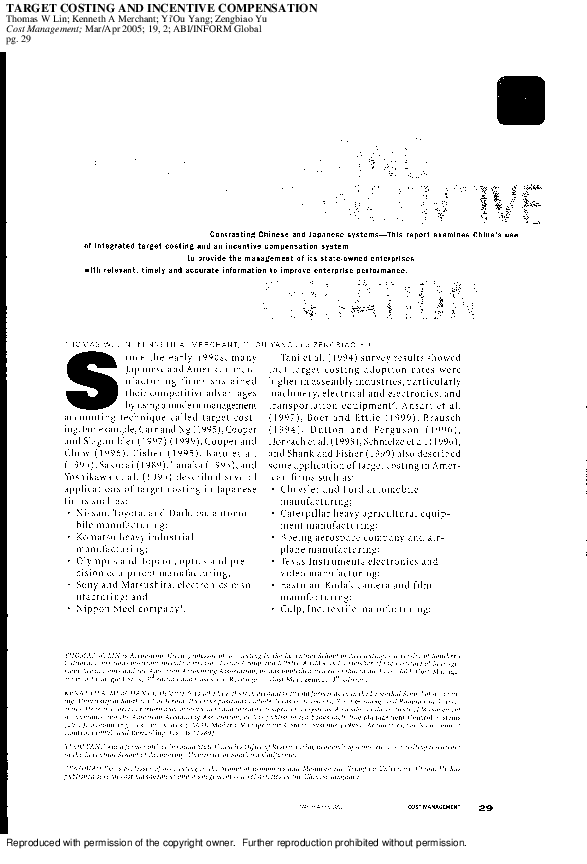 (PDF) Target costing and incentive compensation