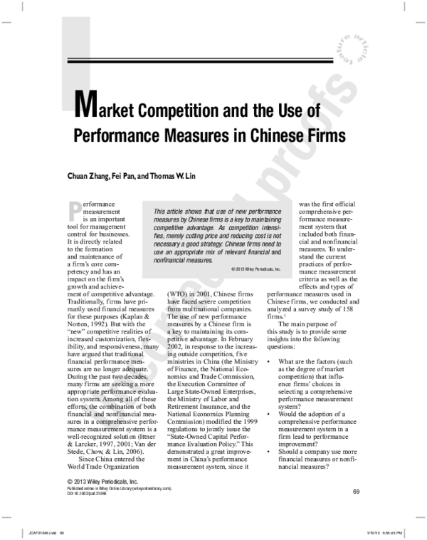 (PDF) Market Competition and the Use of Performance Measures in Chinese ...